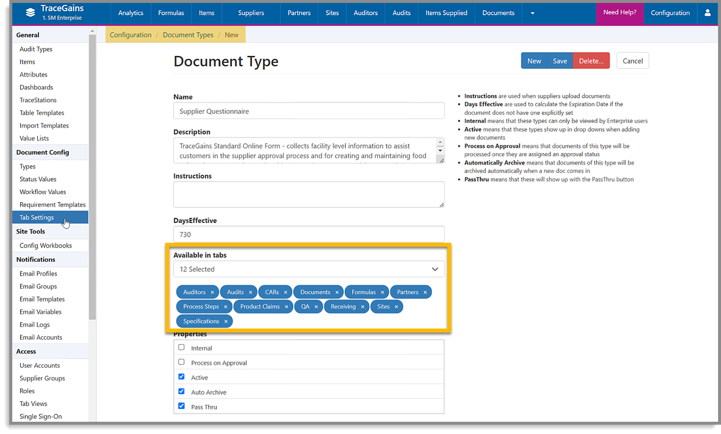 Configuring Document Requirements – Enterprise Help Center
