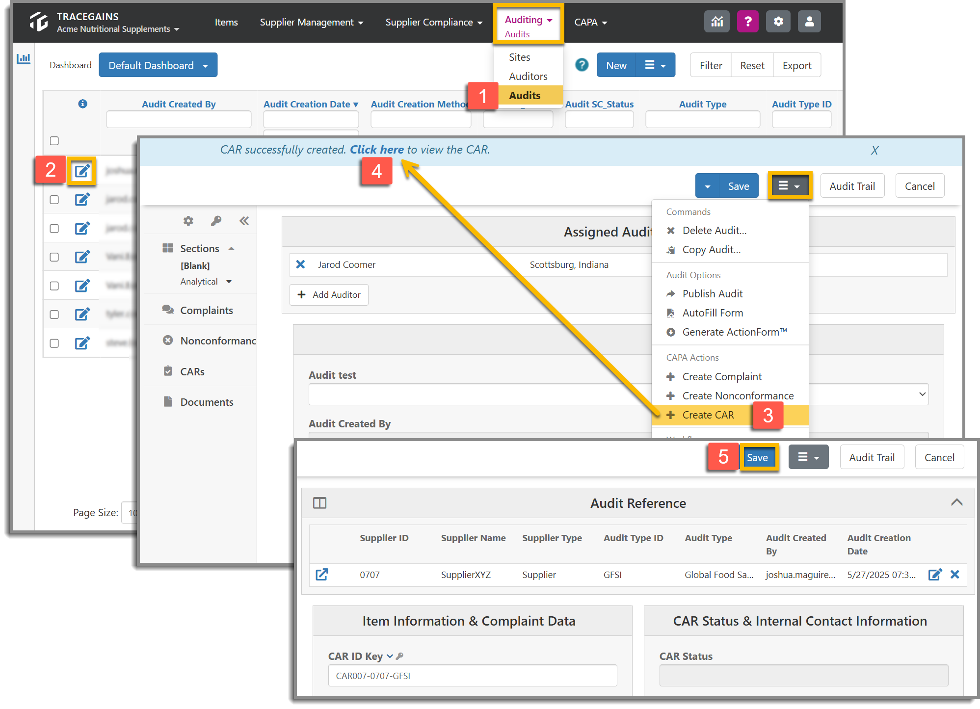 Create a CAR for an Existing Audit – Enterprise Help Center